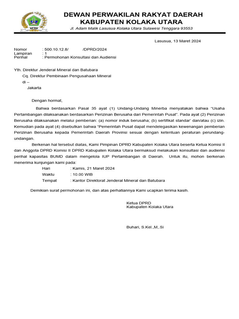 Surat Ke Kemen ESDM | PDF