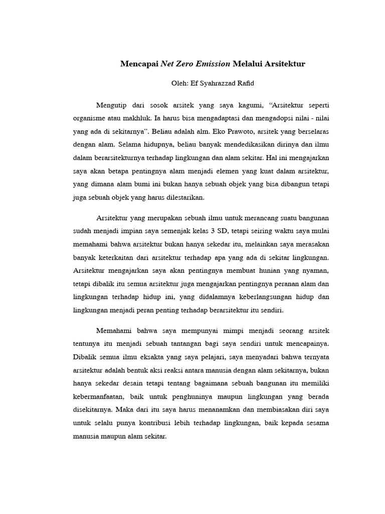 Mencapai Net Zero Emission Melalui Arsitektur Ef Syahrazzad Rafid Pdf