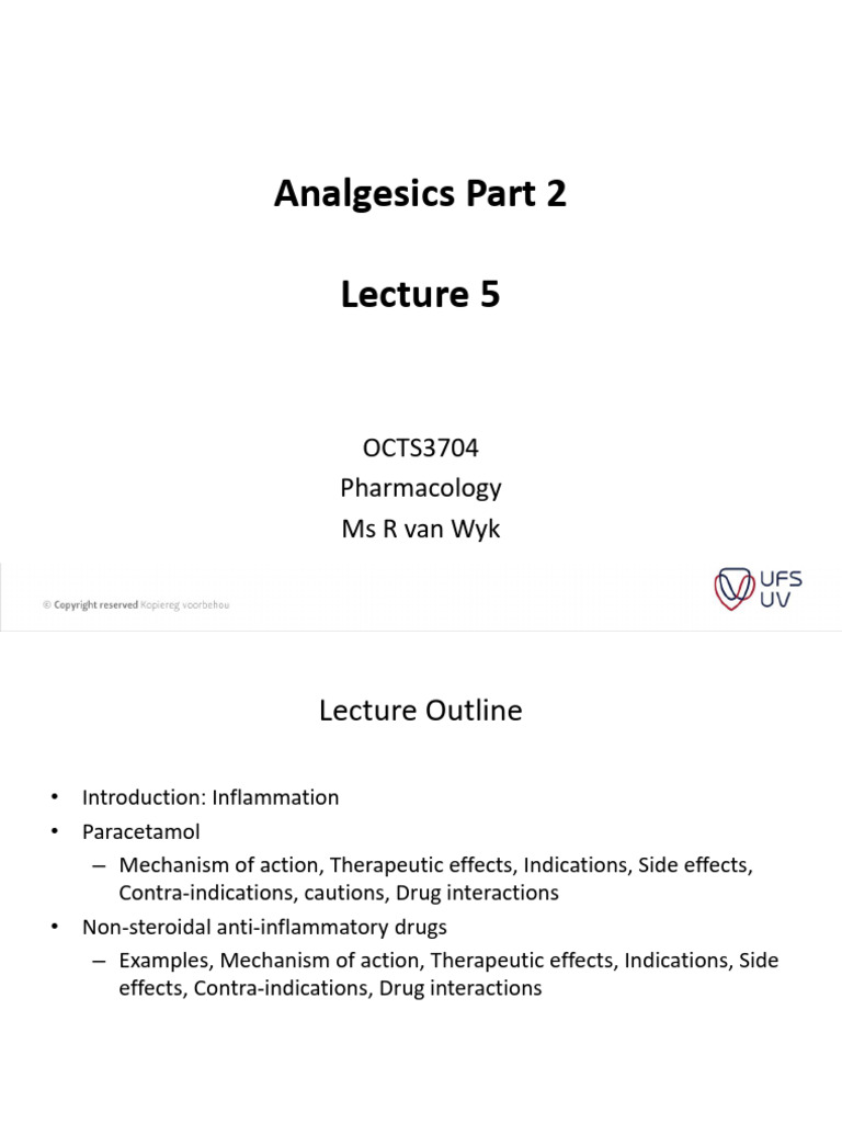 OCTS3704 Pharma Lecture 5 Analgesics Part 2 | PDF | Nonsteroidal Anti Inflammatory Drug | Aspirin