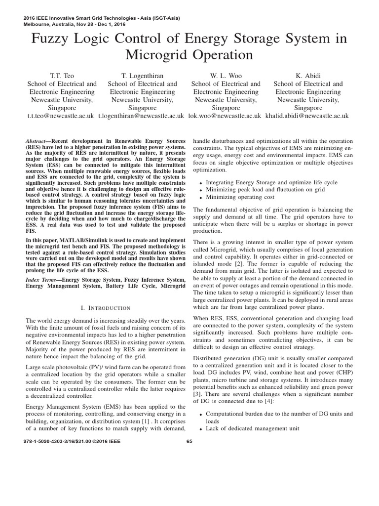 Fuzzy Logic Control of Energy Storage System in MicroGrid Operation | PDF | Electrical Grid ...