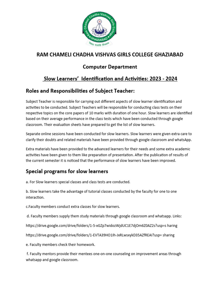 Slow Learner and Fast Learner | PDF | Classroom | Mentorship