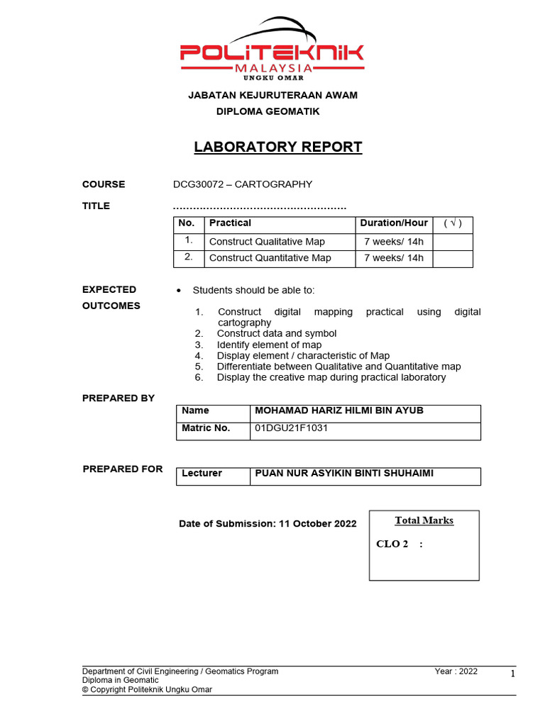 Carto Cover and Lab Report Instruction Sesi 1 2022 2023 | PDF | Geographic Information System ...