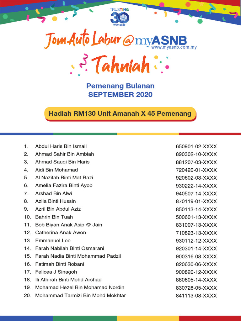 September 2020 Monthly Winners List | PDF