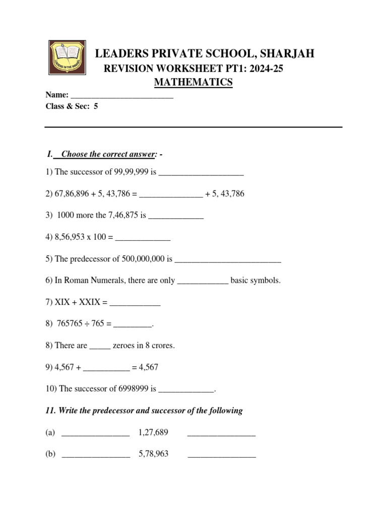 Math Revision Worksheet Grade 5 | PDF | Encodings | Mathematical Objects