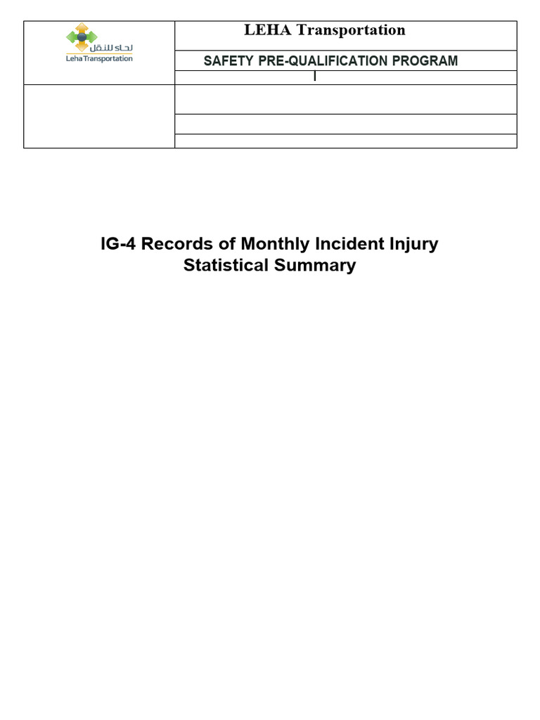 IG-4 Records of Monthly IncidentInjury Statistical Summary | PDF ...