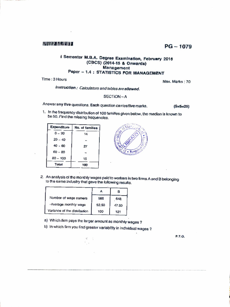Paper1.4 Statistics Management February 2016 | PDF | Statistics | Applied Mathematics