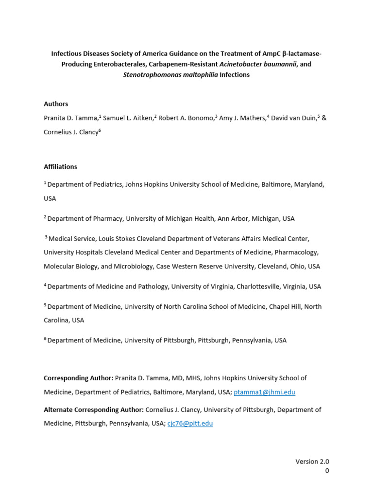 2021 IDSA Amr Guidance v2.0 | PDF | Beta Lactamase | Antimicrobial ...