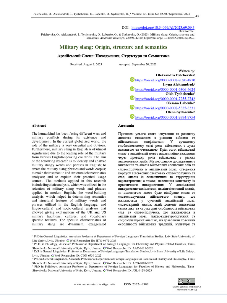 Military Slang Origin Structure and Semantics | PDF