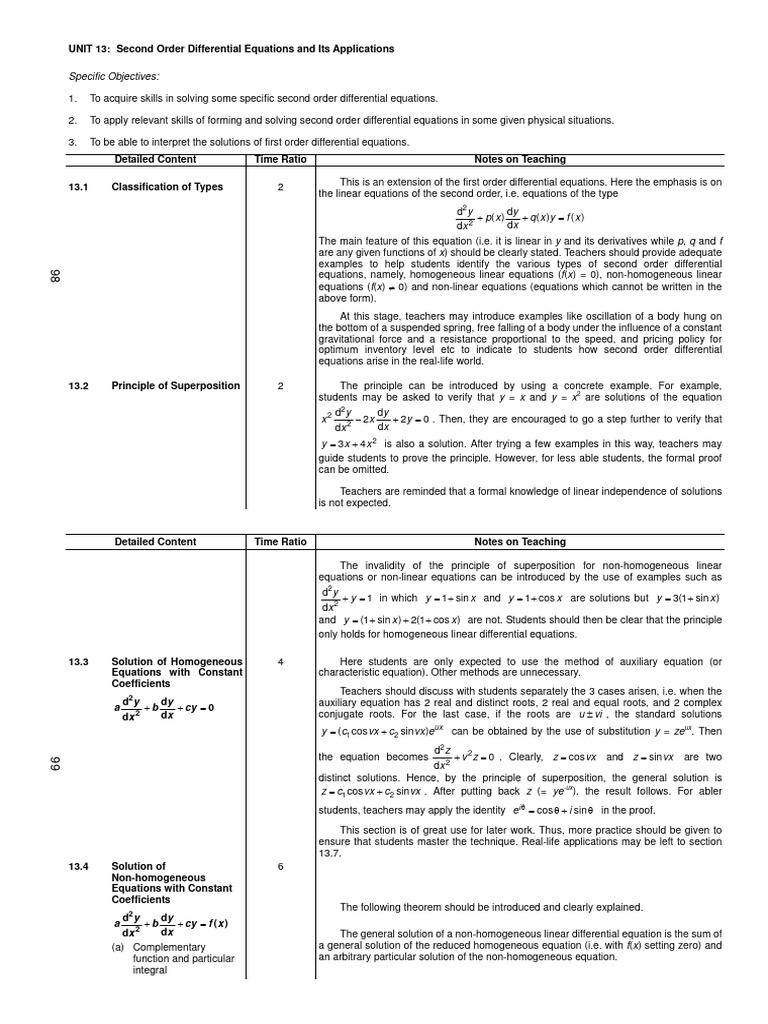 Unit 2 2 Second Order Differential Equations And Its Applications