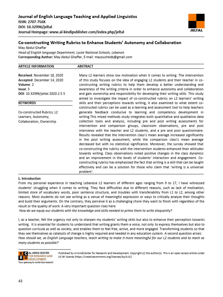 Co Constructing Writing Rubrics To Enhance Students Autonomy And