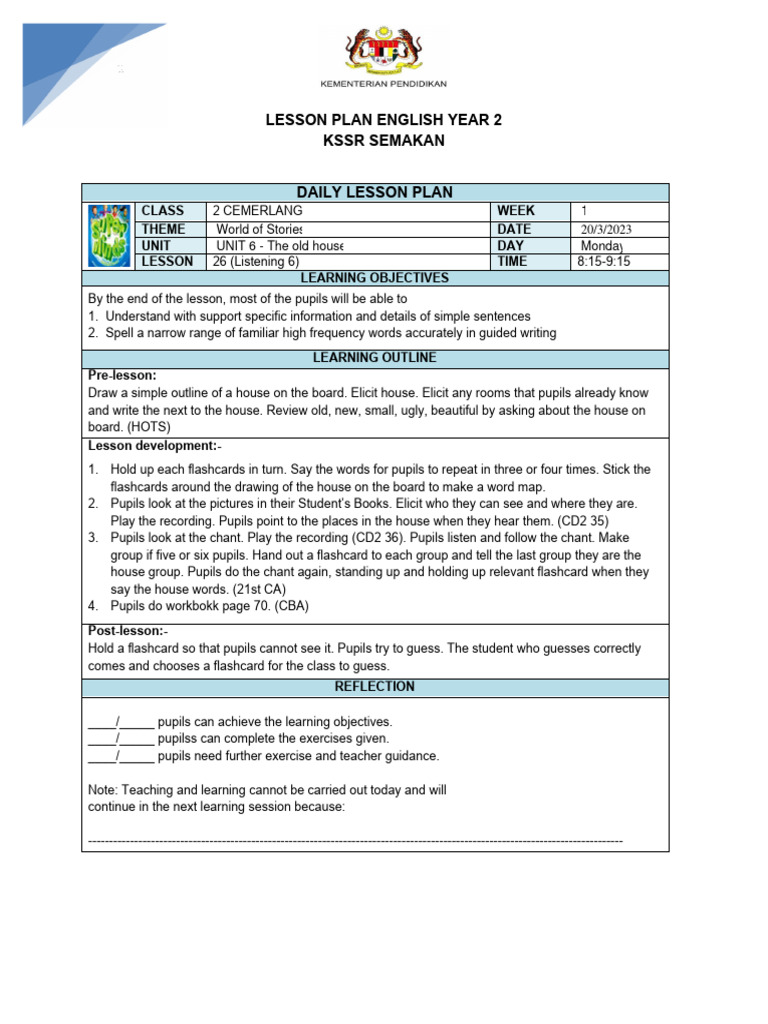 RPH BI THN 2 NEW 3 - Unit 6 (LP 26-55) | PDF | Lesson Plan | Teachers