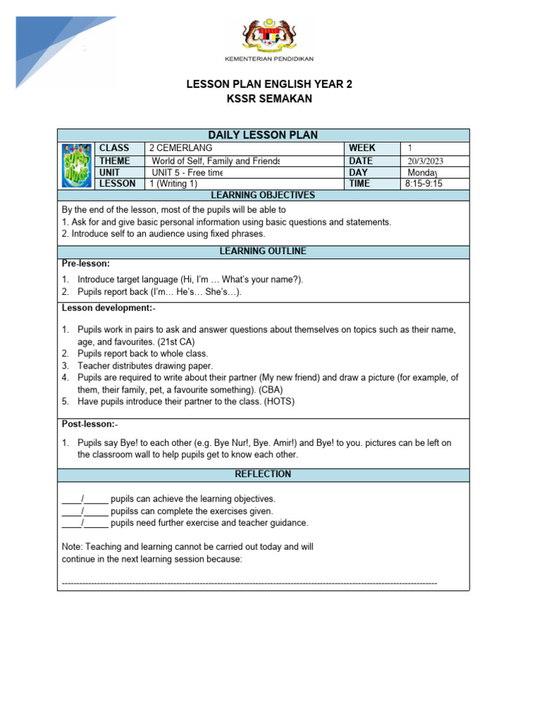 RPH BI THN 2 NEW 2 - Unit 5 (LP 1-25) | PDF | Lesson Plan | Teachers
