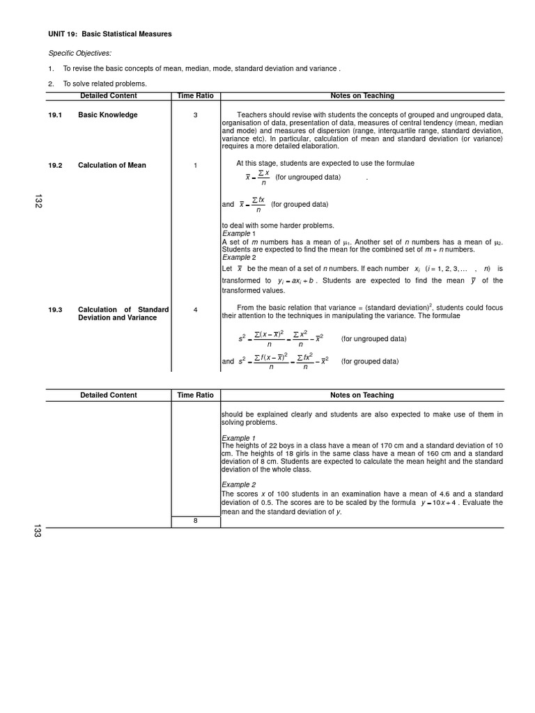 Unit 4.2 Basic Statistical Measures | PDF | Mean | Variance