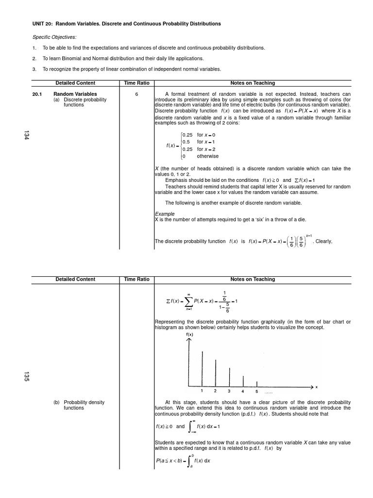 Unit 4.3 Random Variables, Discrete and Continuous Probability Distribution | PDF | Probability ...