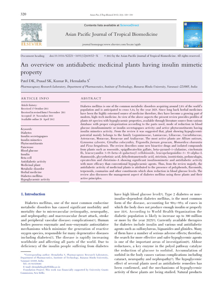 Antidiabetic Medicinal Plants Overview | PDF | Insulin | Diabetes