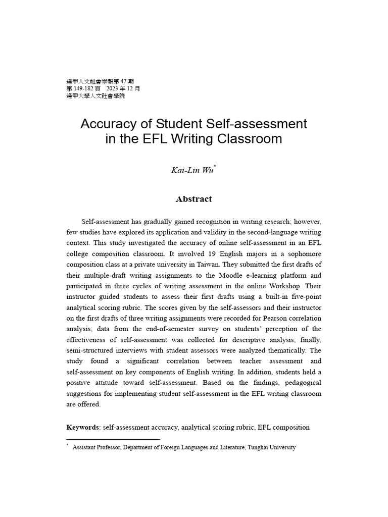 Accuracy of Student Self-Assessment (With a Rubric) | Download Free PDF ...
