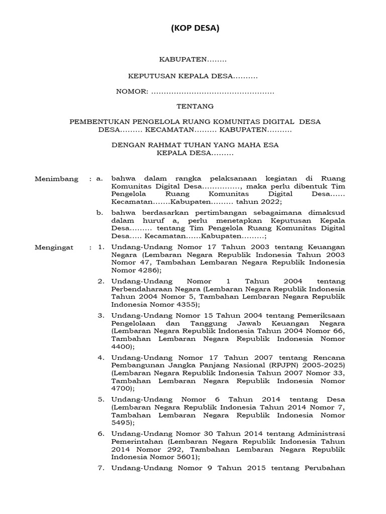 Format SK Penetapan Tim Pengelola RKDD | PDF