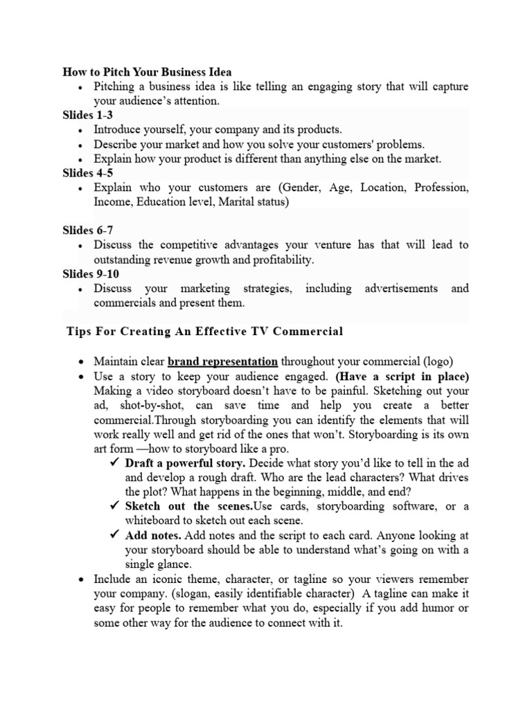 How To Pitch Your Business Idea | PDF | Advertising | Television ...