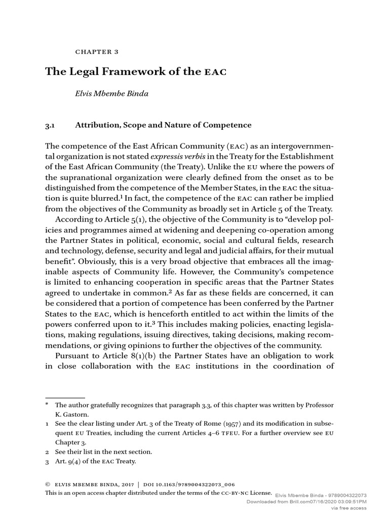 EAC Legal Framework and Competence Overview | PDF | Treaty | Committee