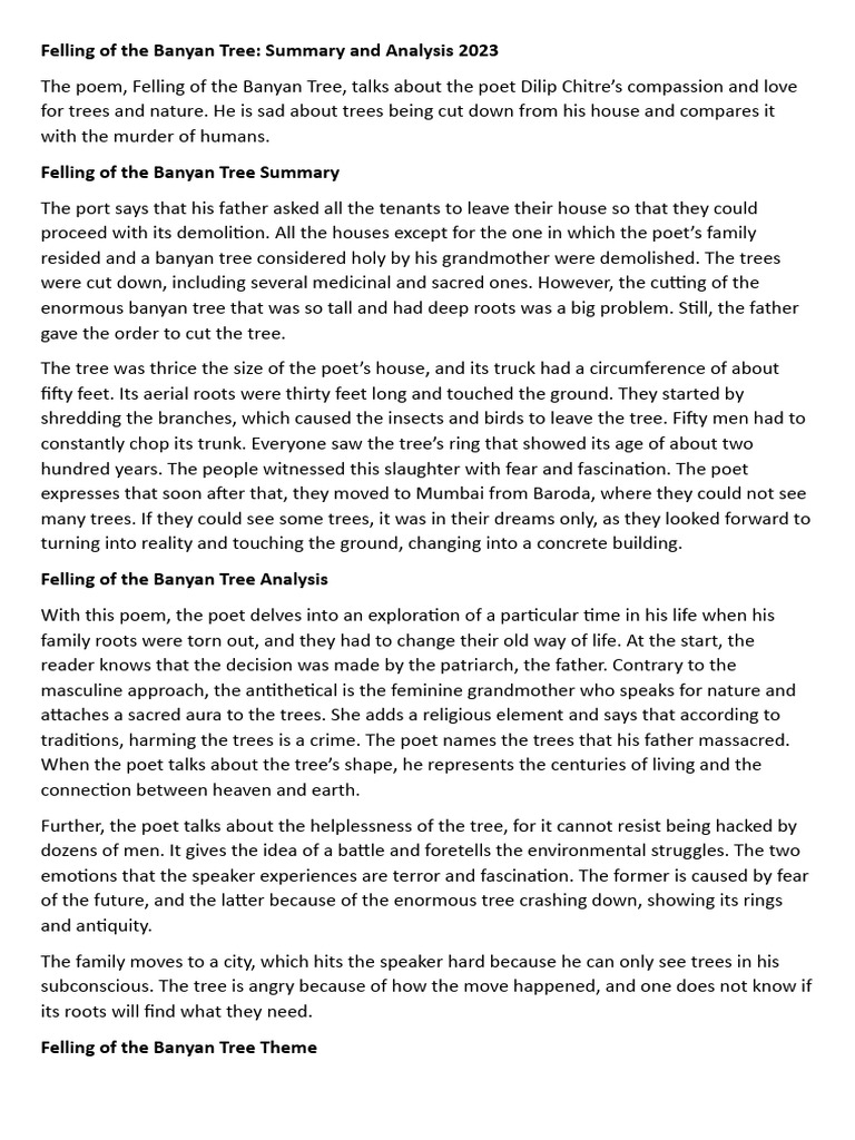 Summary of "Felling of the Banyan Tree" | PDF | Trees