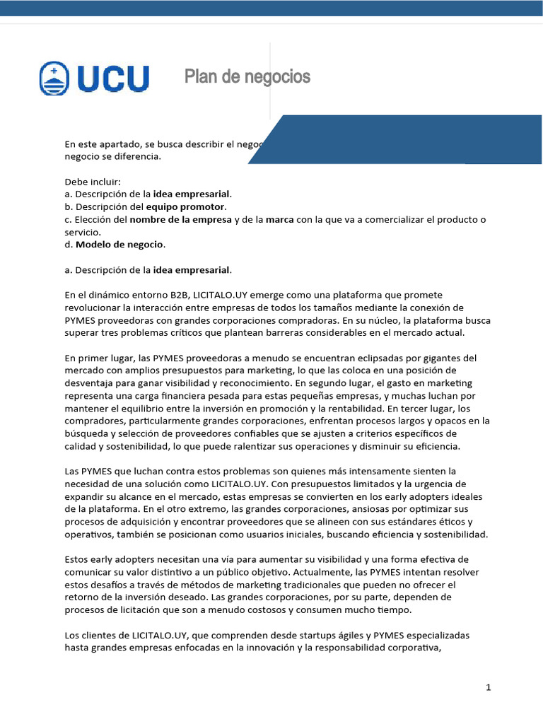 Hoja 5 Trabajo Final PN2024 - Descripción de La Idea de Negocio | PDF ...