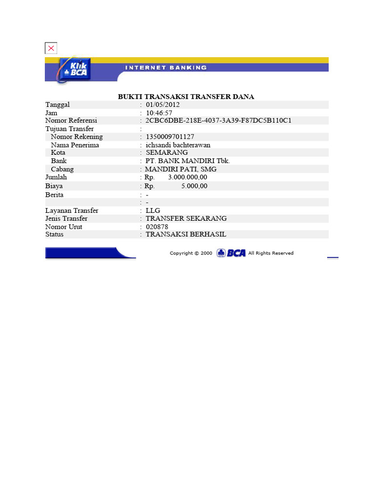 Bukti Transaksi Transfer Dana Bca Compre | PDF | Bisnis | Hukum