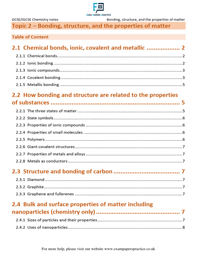 Topic 2 - Bonding Structure and The Properties of Matter | PDF | Chemical Bond | Ionic Bonding