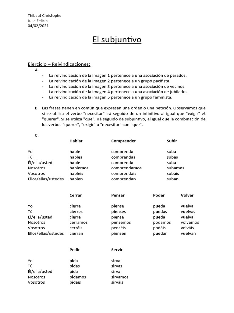 Español - El Subjuntivo | PDF