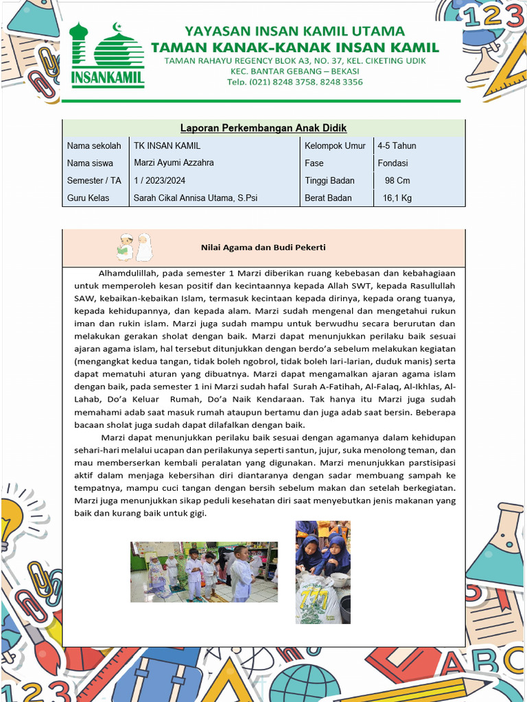 8.2 Laporan Perkembangan Anak | PDF