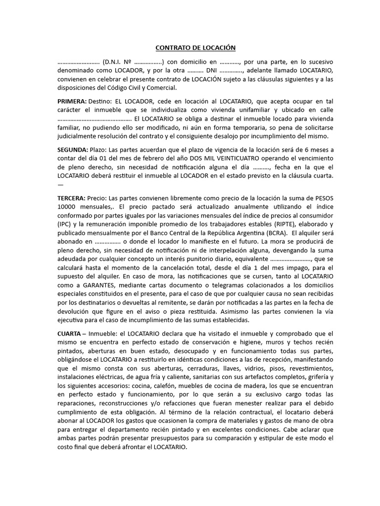 Contrato de Locación: Cláusulas Esenciales | PDF | Derecho civil ...