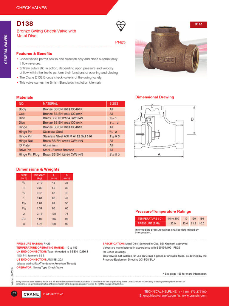 D138 Check CraneFS DS 0119 P52 | PDF | Valve | Gas Technologies