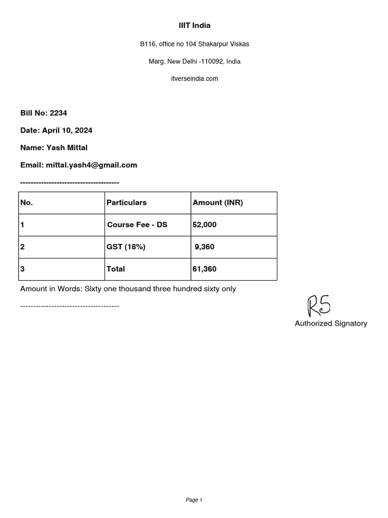 Course Bill 1-1 | PDF