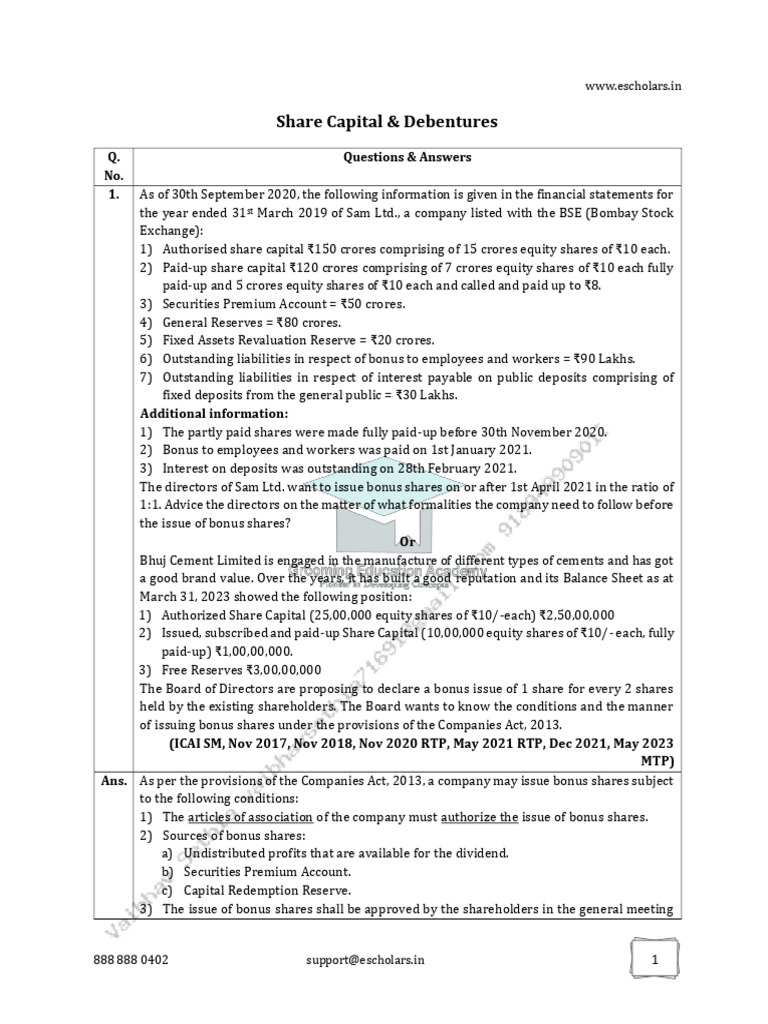 Share Capital PP Sol | PDF | Stocks | Share Repurchase