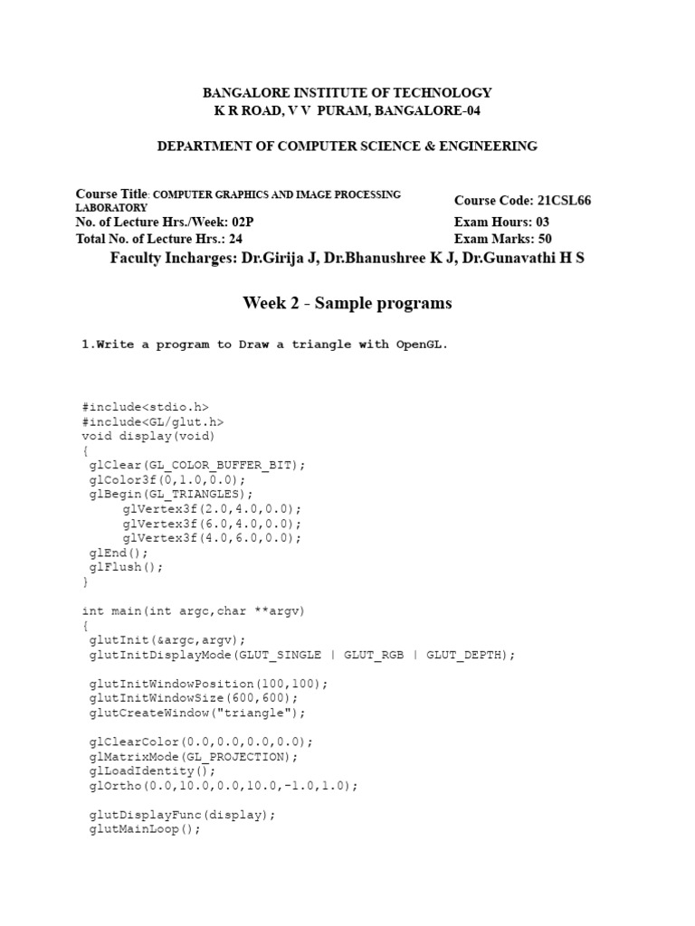 CGV-week 2-Sample Programs | PDF | Computer Programming | Computing