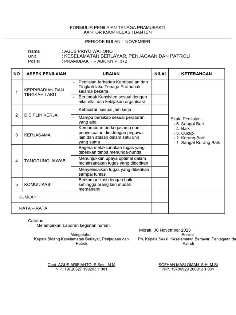 Penilaian Tenaga Pramubakti November | PDF