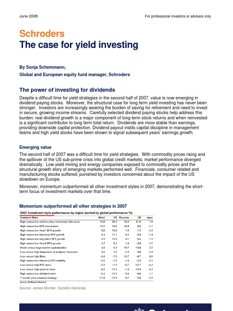 The Case For Yield Investing: Schroders | PDF | Yield (Finance) | Investing