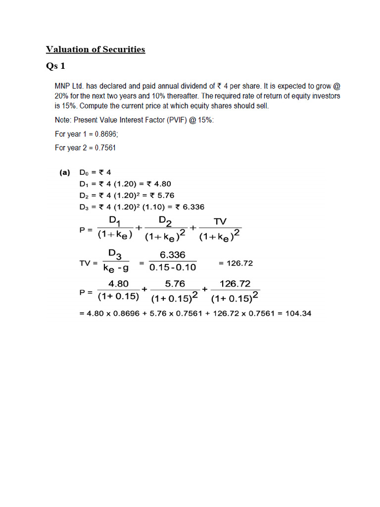 Securities Valuation Problems and Solutions | PDF | Cost Of Capital ...