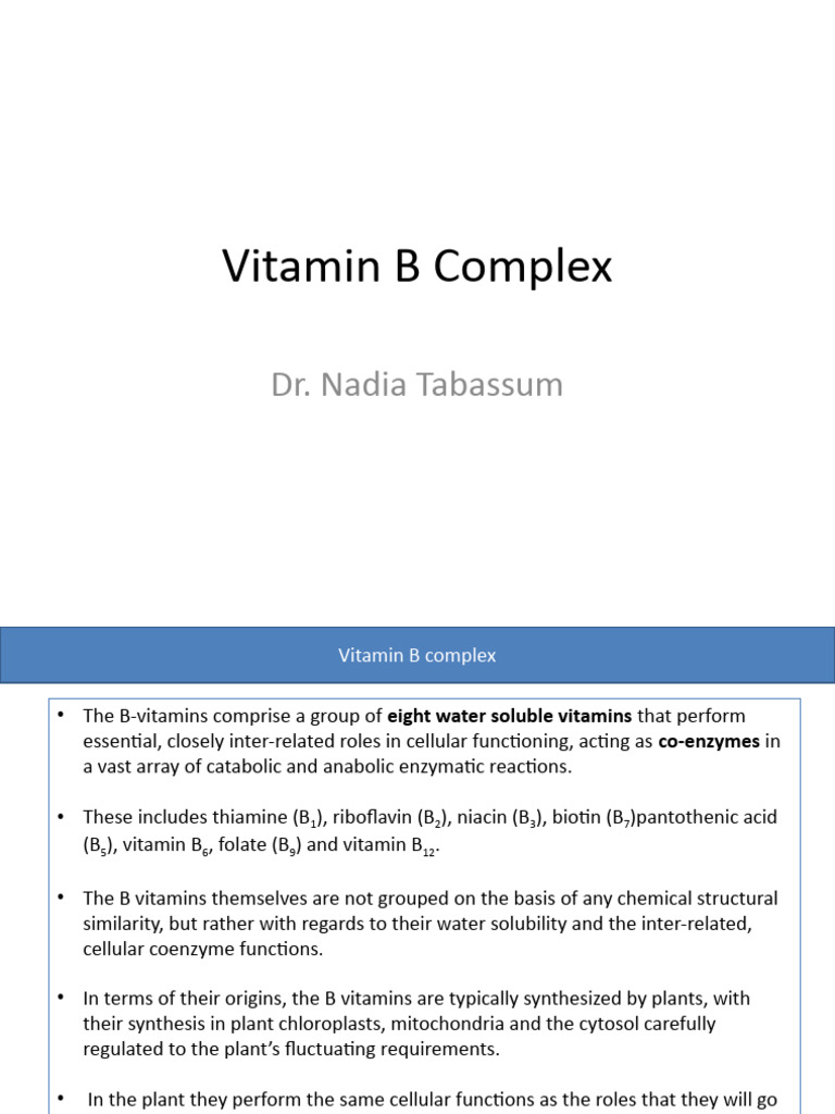 lecture 8 Vitamin B Complex | PDF | Vitamin B12 | Metabolism