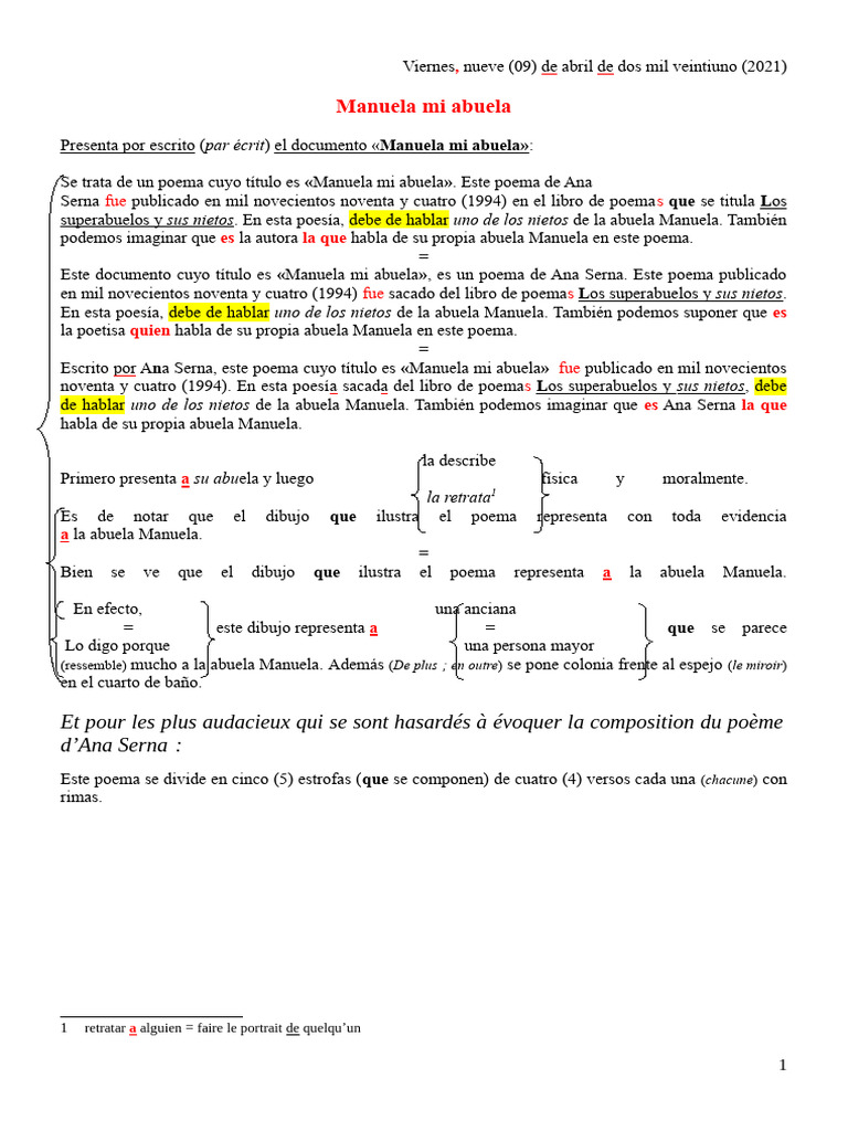 Correction Type 4B Presenta Por Escrito El Documento Manuela Mi Abuela ...
