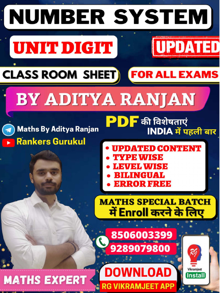 004 Unit Digit ClassRoom Sheet 01 MATHEMATICS NUMBER SYSTEM | PDF ...