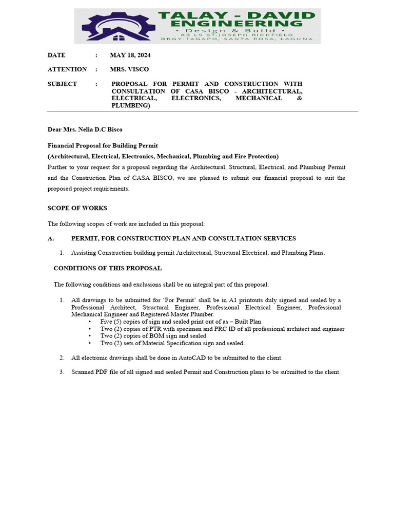 CASA BISCO Construction Permit Proposal | PDF | Economies