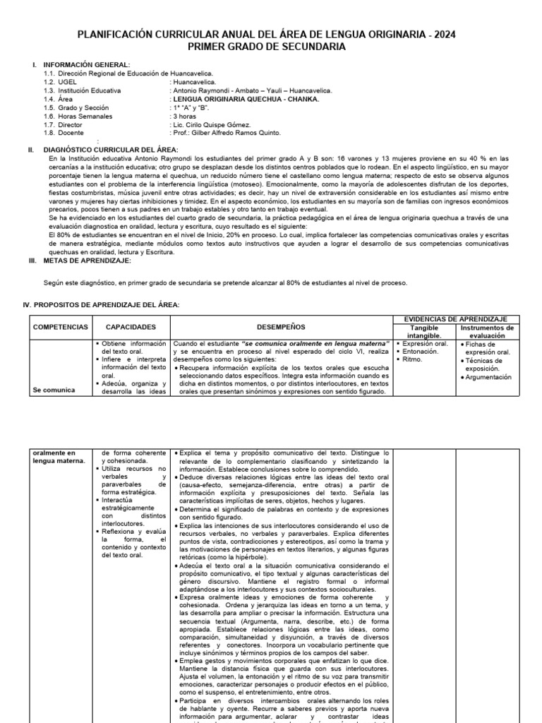 PLLANIF. LENG. ORIG. 1° Corregido - 071557 | PDF | Aprendizaje | Justicia