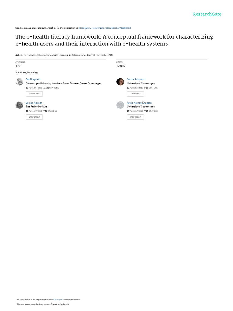 E-Health Literacy Framework Explained | PDF | Knowledge | Information