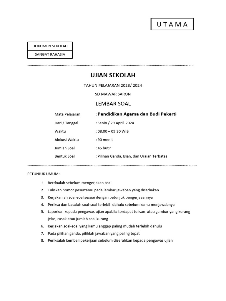 Sampul Soal 2024 | PDF