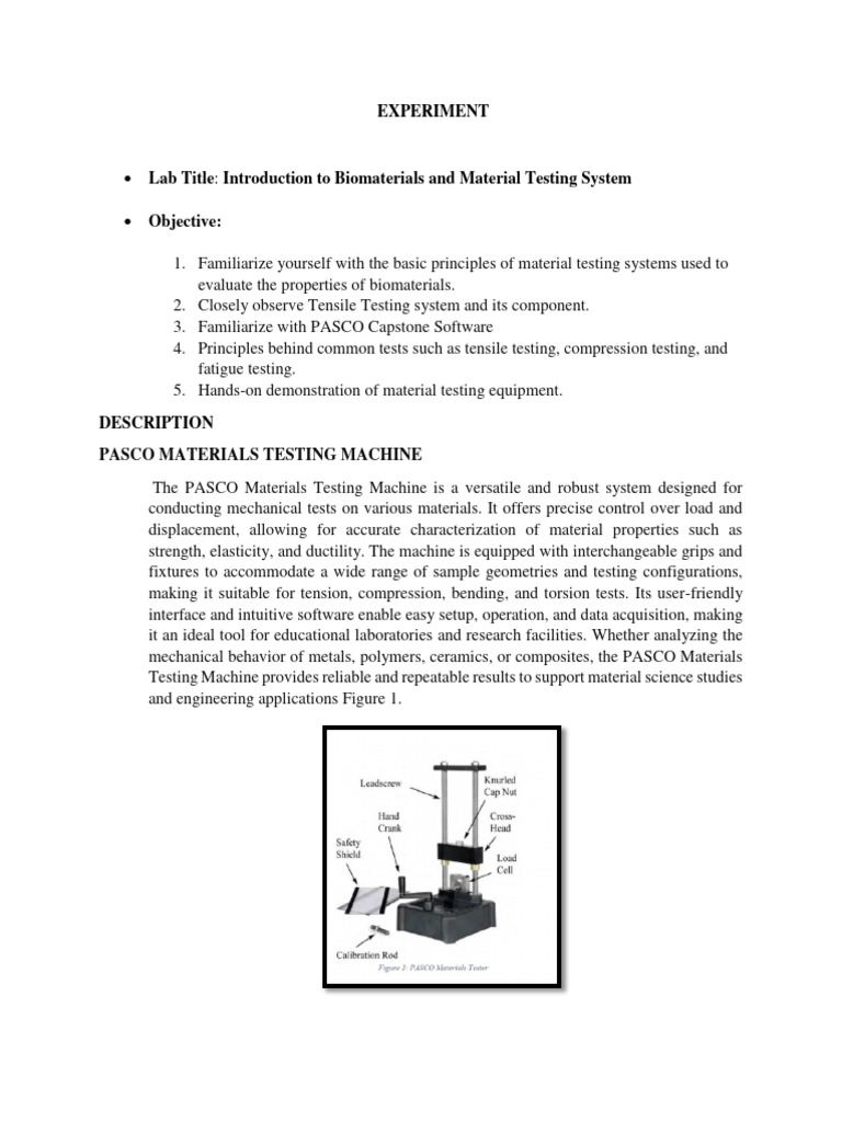 Biomaterials Lab (Demonstration of PASCO Materials Testing Machine ...