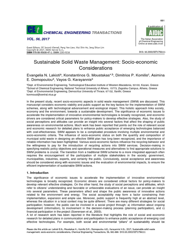 Sustainable Solid Waste Management: Socio-Economic Considerations | PDF ...