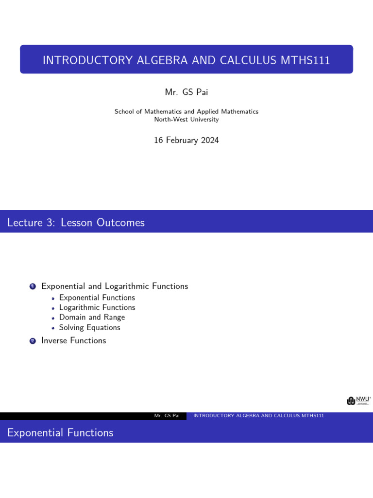16 Feb 24 Lecture 3 | Download Free PDF | Exponential Function | Function (Mathematics)