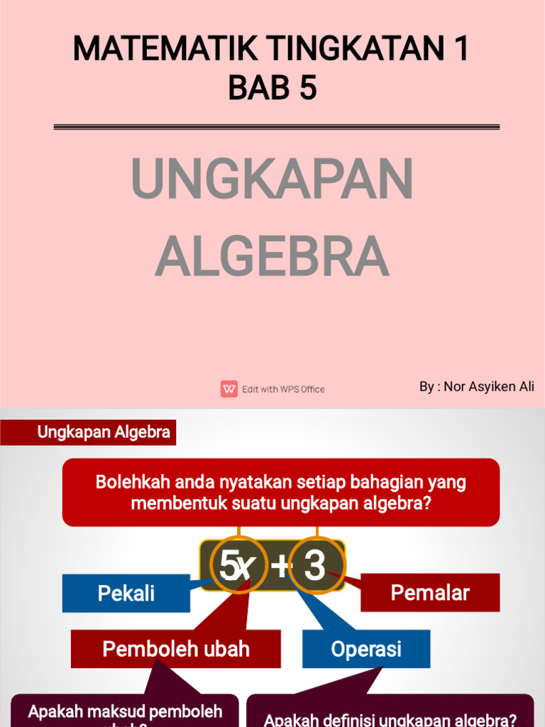 Ungkapan Algebra Tigkatan 1 | PDF