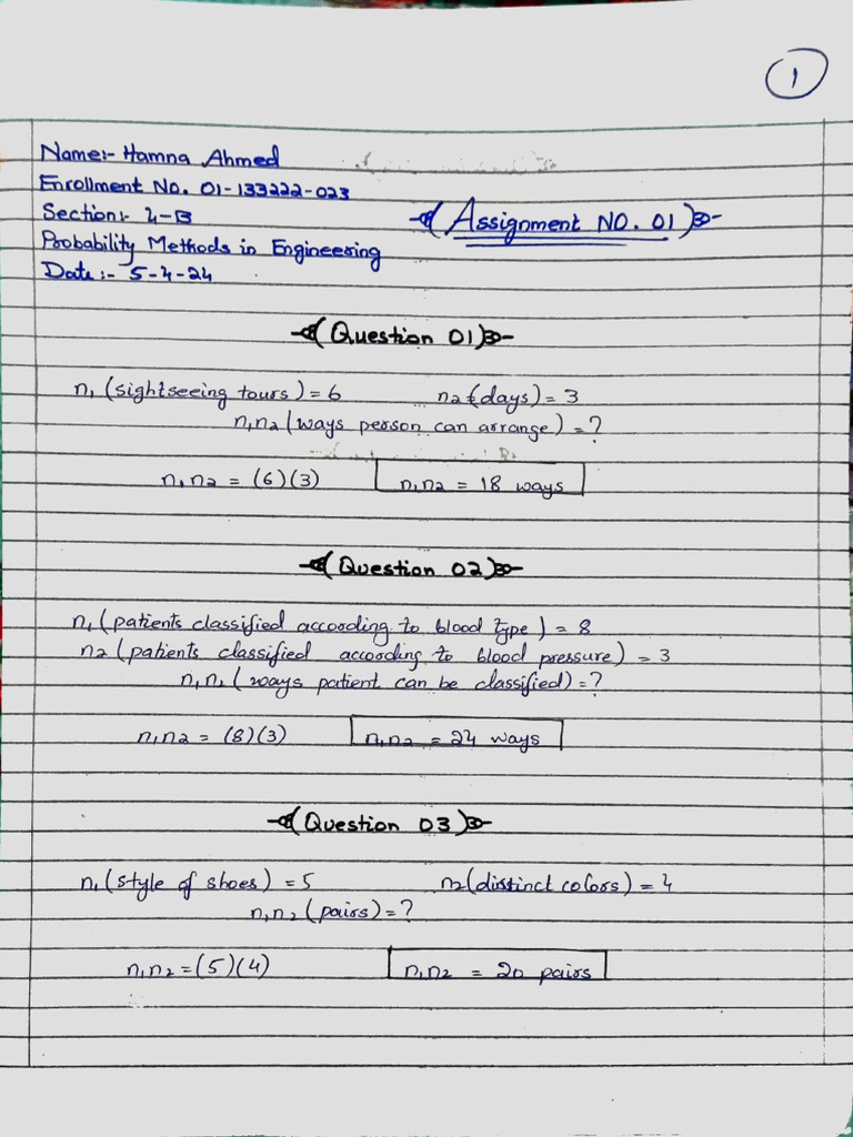 Probability Assignment 1 | PDF