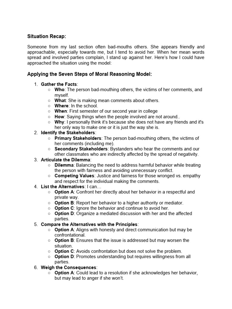 Seven steps of Moral Reasoning Model | Download Free PDF | Psychology ...